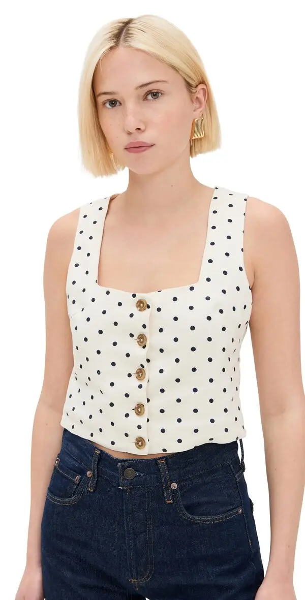 DL1961 Lizzie Cropped Linen Top - Polka Dots (linen)