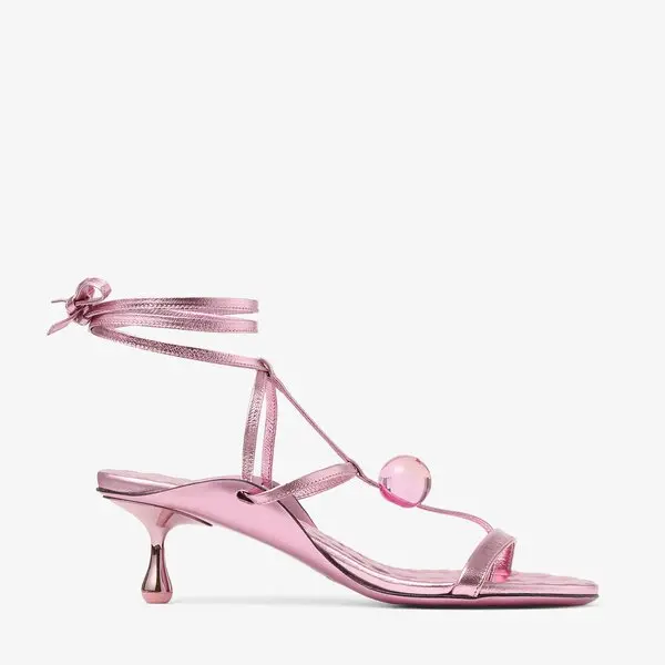 JIMMY CHOO Zyra 50 Metallic Leather Sandals - Rose/rose/rose Mix