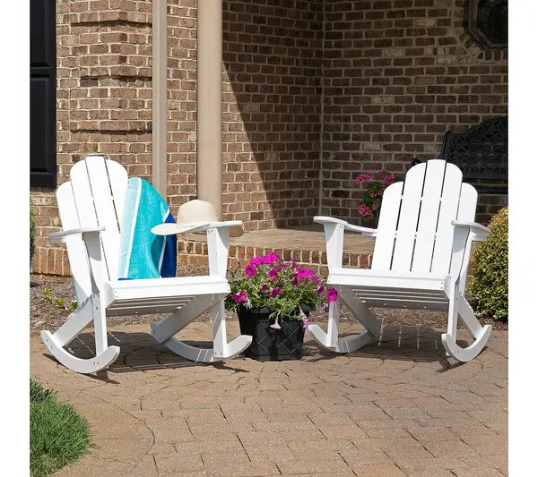 LINON Home White Adirondack Rocking Chairs Set F 2