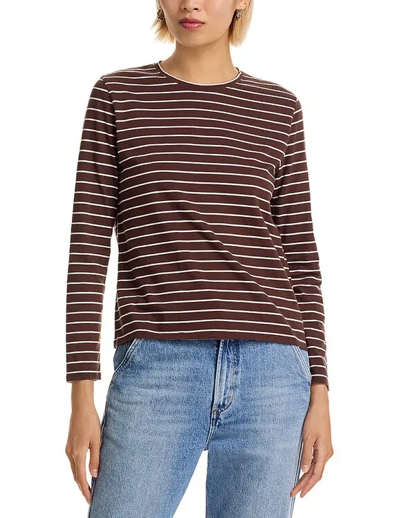 Kule Modern Long Sleeve Crewneck Tee - Coffee/cream Stripe