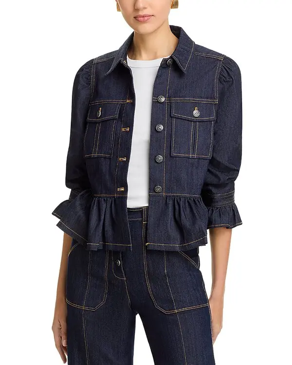 Cinq À Sept Delanie Peplum Denim Jacket - Indigo