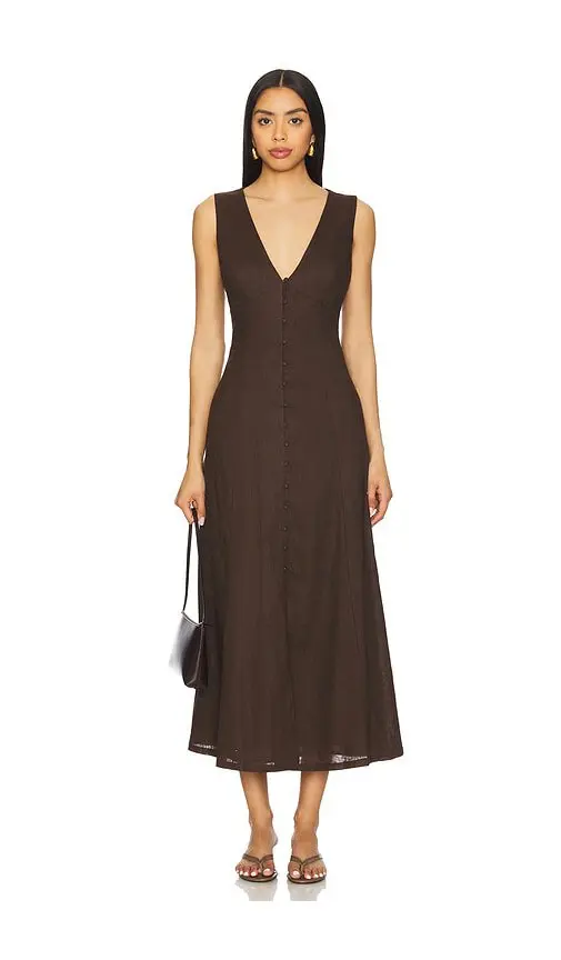 Bardot Cordelia Linen Midi Dress - Chocolate