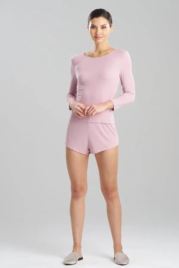 Natori Rib Essentials Long Sleeve Shorts Pajama Set - Multicolor