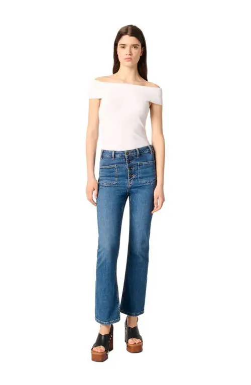 Maje Rib Knit Bardot-neck Top