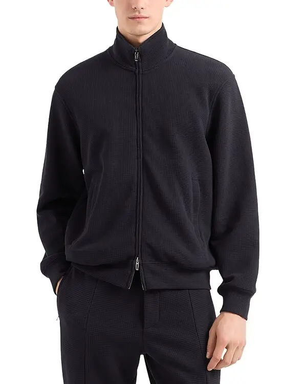 Emporio Armani Textured Zip-up Sweatshirt - Navy Blue