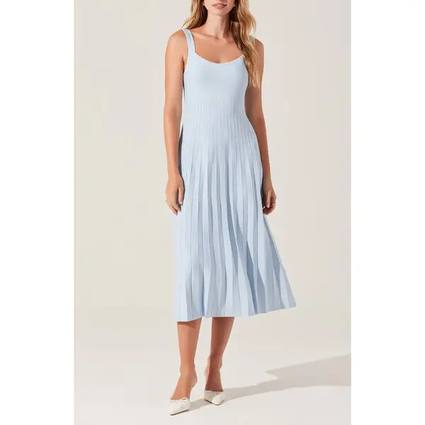 Astr The Label Aylin Pleated Sweater Midi Dress - Blue