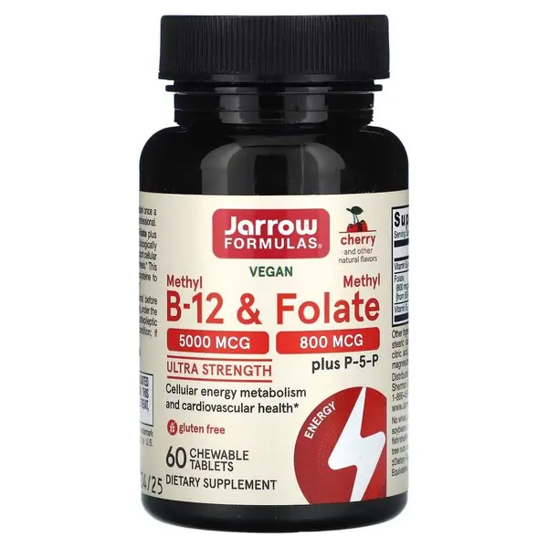JARROW FORMULAS Methyl B-12 & Methyl Folate Cherry 60 Chewables