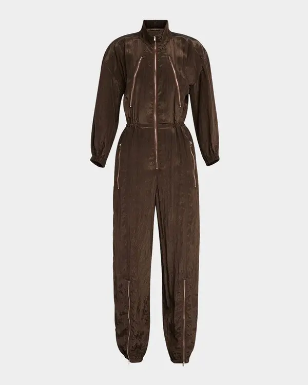 A.L.C. Gavin Long-sleeve Satin Zip Jumpsuit
