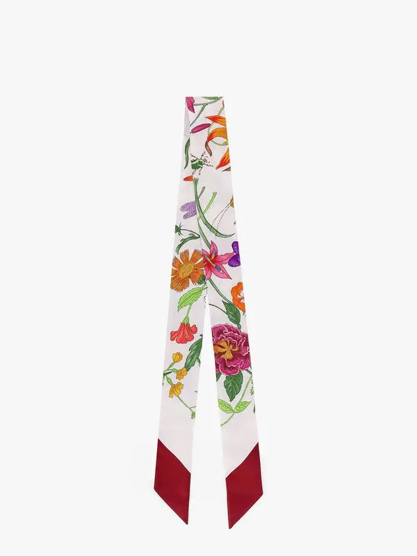 Gucci Flora Printed Silk Twill Neck Bow - White | Editorialist