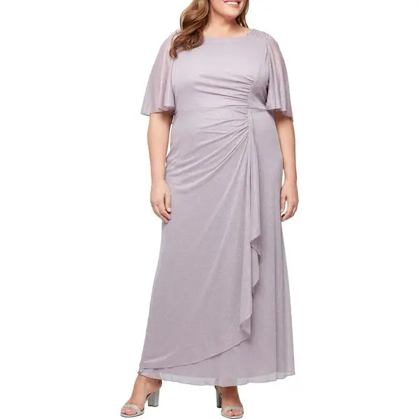 SL FASHIONS Beaded Shimmer Capelet Gown