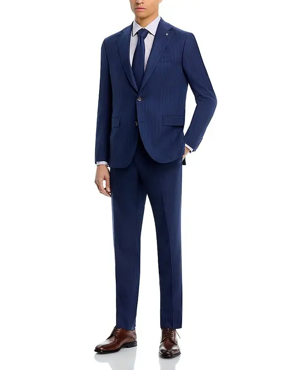 JACK VICTOR Loro Piana Wool Fabric Tonal Stripe Regular Fit Suit - Navy