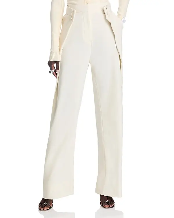 Rokh Pleated Wide Leg Pants - Cream