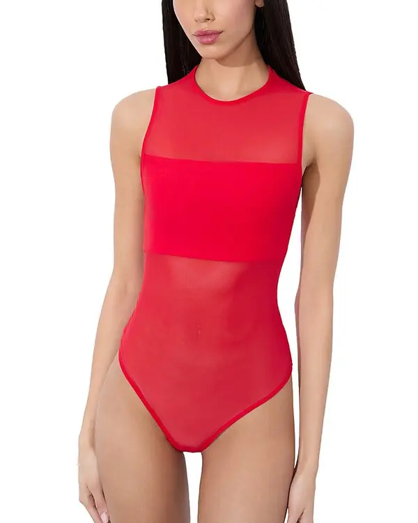 Alice + Olivia Bandeau Thong Bodysuit - Bright Ruby