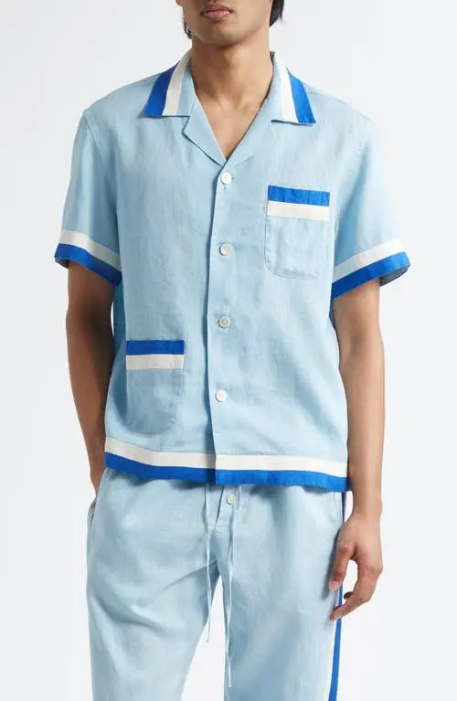 BODE Seedling Stripe Linen Camp Shirt - Blue/ White