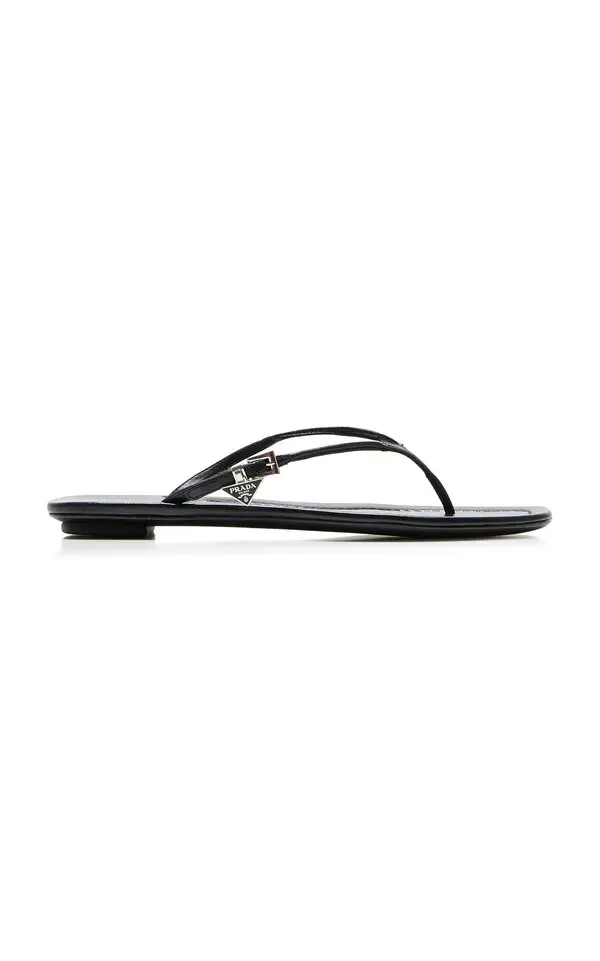 Prada Leather Thong Sandals - Black