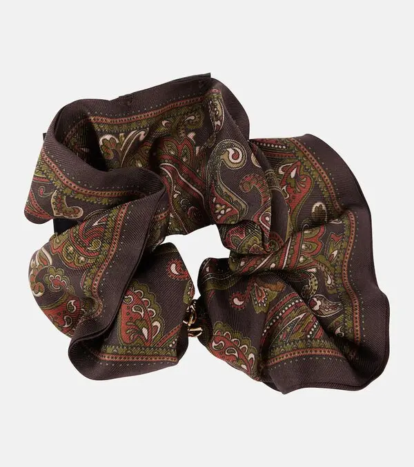 Saint Laurent Paisley Silk Scrunchie - Brown