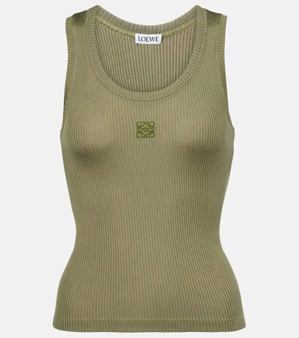 Loewe Anagram Ribbed Silk Tank Top - Green