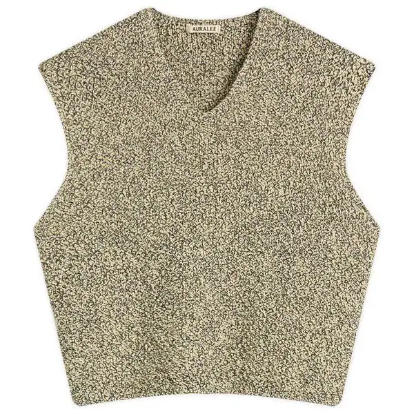Auralee Cotton Cashmere Cord Knit Vest - Lime/Navy | Editorialist