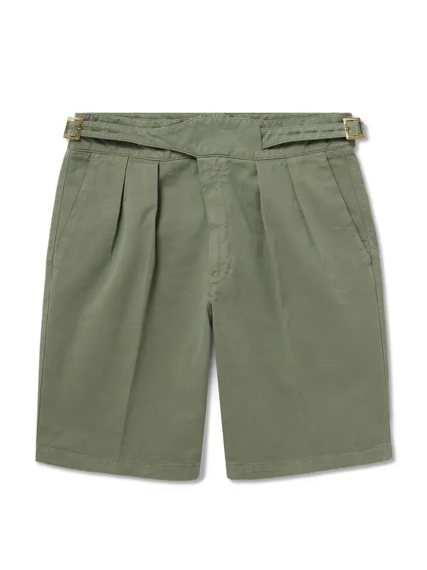 Rubinacci Manny Straight-leg Pleated Cotton Shorts - Green