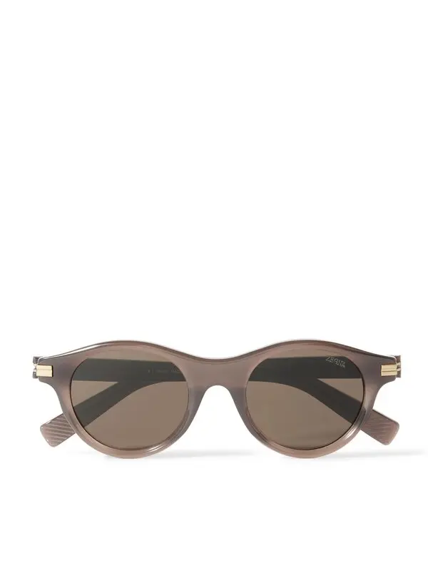 Zegna Round-frame Acetate Sunglasses - Brown