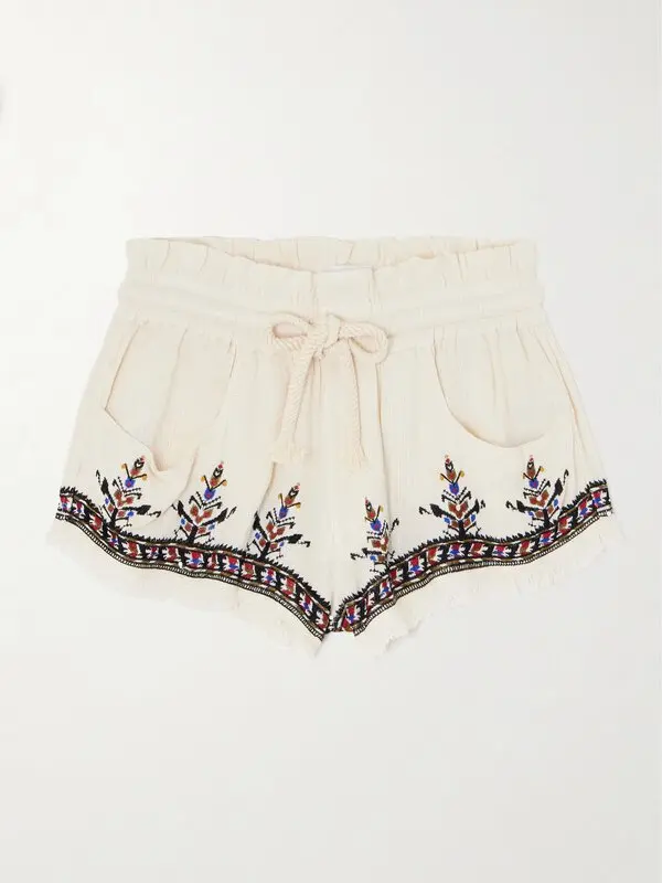 MARANT ETOILE Kriss Embroidered Jacquard Shorts - Ecru