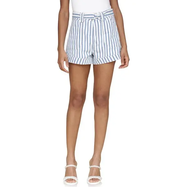 Avec Les Filles Stripe Belted Cuffed Cotton-blend Shorts