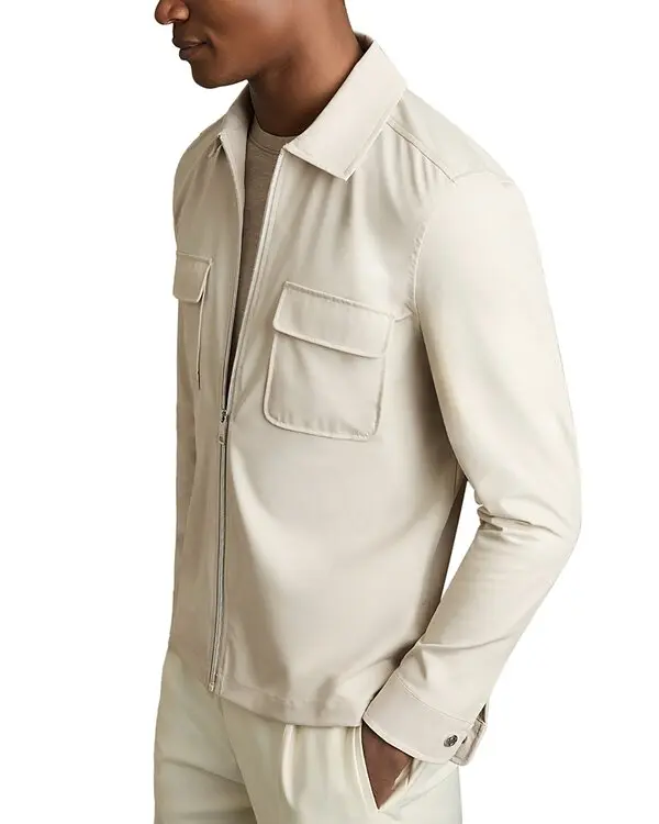 REISS Technical Zip Front Overshirt - Stone