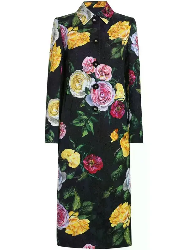 Dolce & Gabbana Rose-print Coat - Black