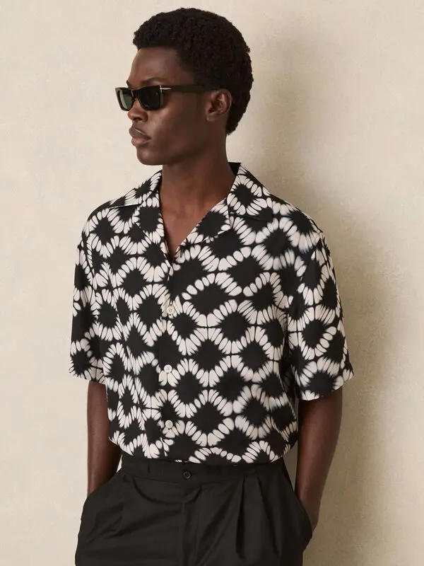 REISS Makarb Abstract Floral Print Cuban Shirt - Black Multi