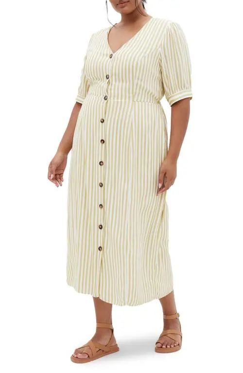 City Chic Charli Stripe Button-up Midi Dress - Ivory Stripe