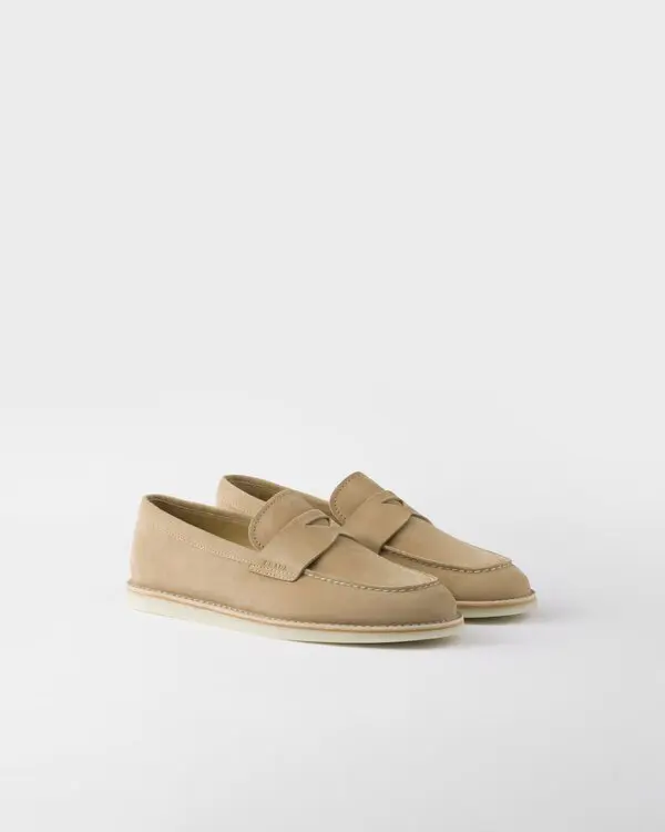 Prada Bleached Suede Loafers - Ecru