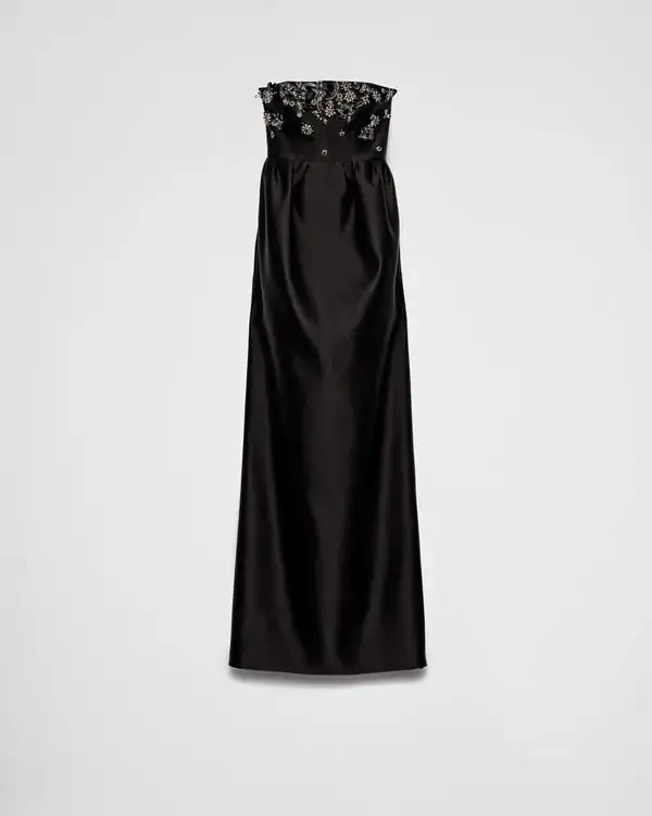 Prada Long Embroidered Satin Dress - Black | Editorialist