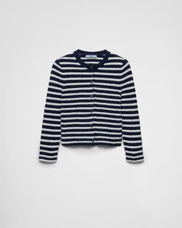 Prada Cotton Bouclé Cardigan - Navy Blue/natural