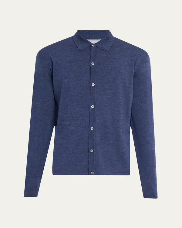 Bergdorf Goodman Wool Overshirt Cardigan - Blue
