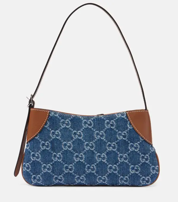 Gucci Gg Emblem Mini Denim Shoulder Bag - Blue