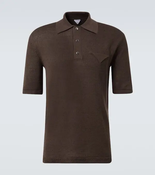 Bottega Veneta Linen And Cotton Polo Shirt - Brown