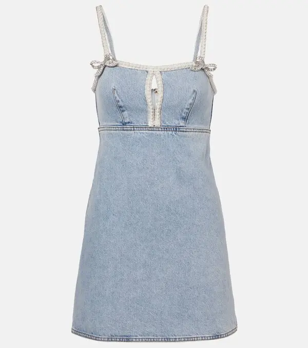 SELF-PORTRAIT Embellished Bow-detail Denim Mini Dress