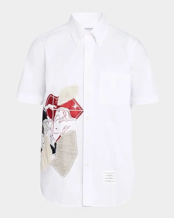 Thom Browne Sport Shirt With Frayed Patchwork Detail - White