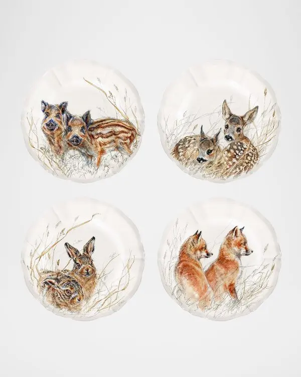 GIEN Sologne Assorted Wildlife Dessert Plates, Set Of 4