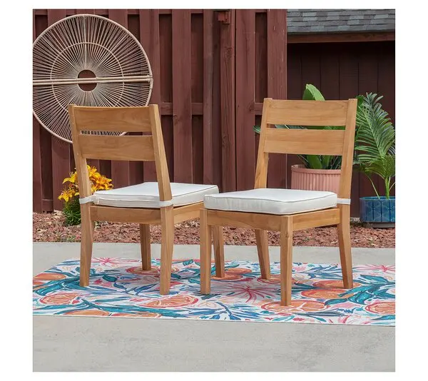 LINON Home Teak Cannon Dining Chairs W/ Seat Cu Shion Set Of 2