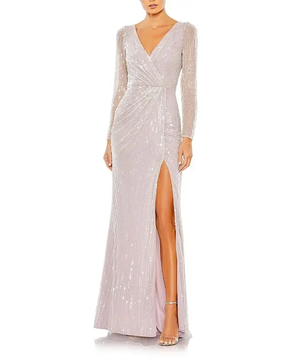 Mac Duggal Sequined Faux Wrap Gown - Lavender