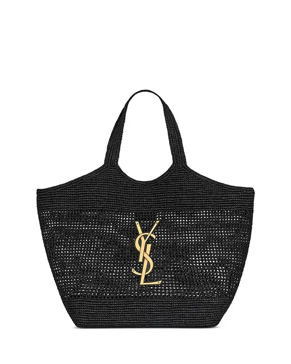 Saint Laurent Icare Raffia Tote - Black Raffia/gold