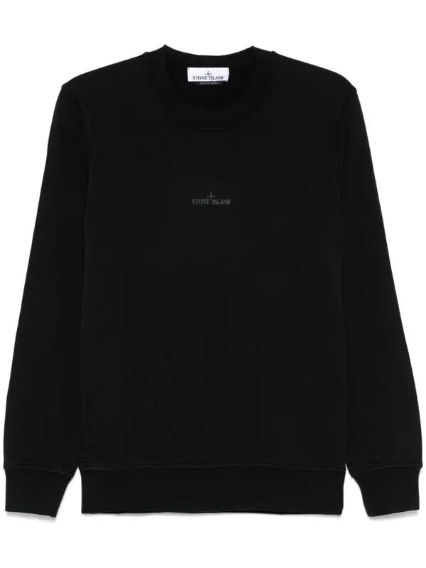 Stone Island Logo Back Print Crew Neck Sweatshirt - Black