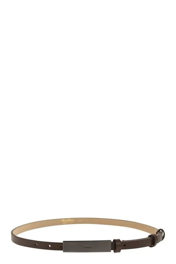 Max Mara Newplate15 Leather Belt With Logo Plaque