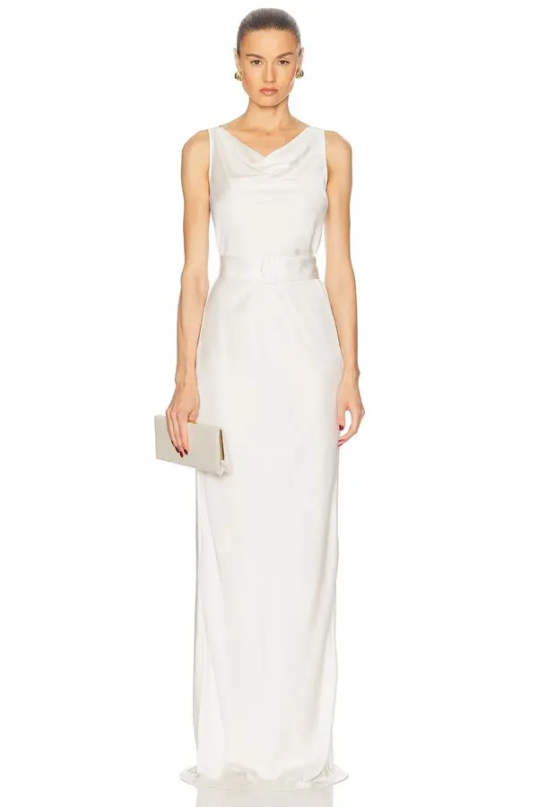 Lapointe Lightweight Satin Bias Belted Gown