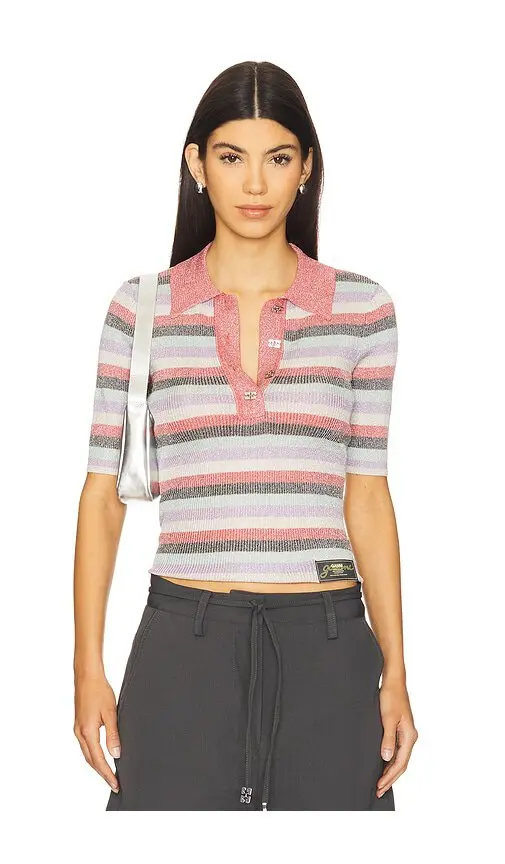 GANNI Light Sparkle Rib Polo Top