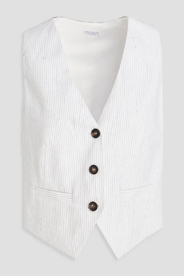 Brunello Cucinelli Pinstriped Linen-blend Vest