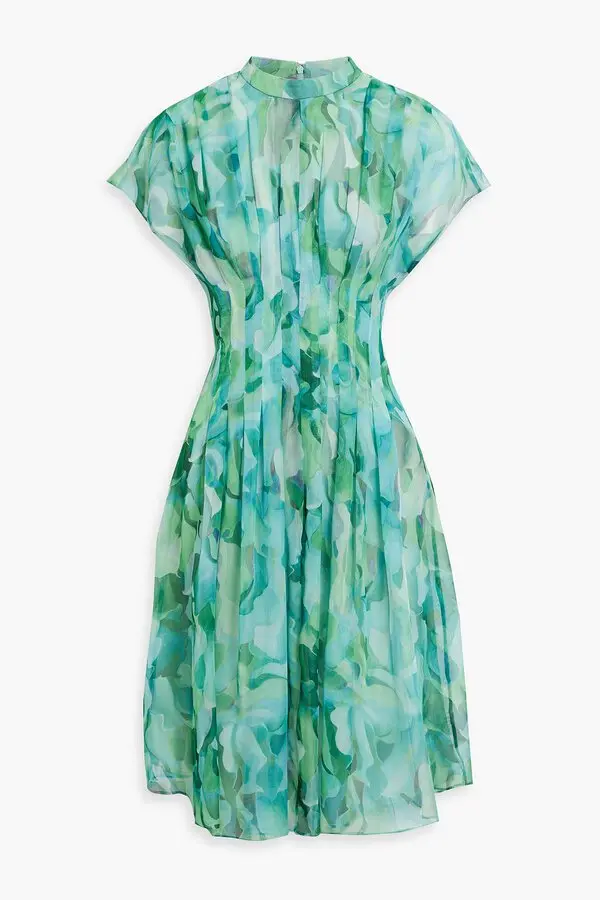 MIKAEL AGHAL Pleated Printed Chiffon Dress