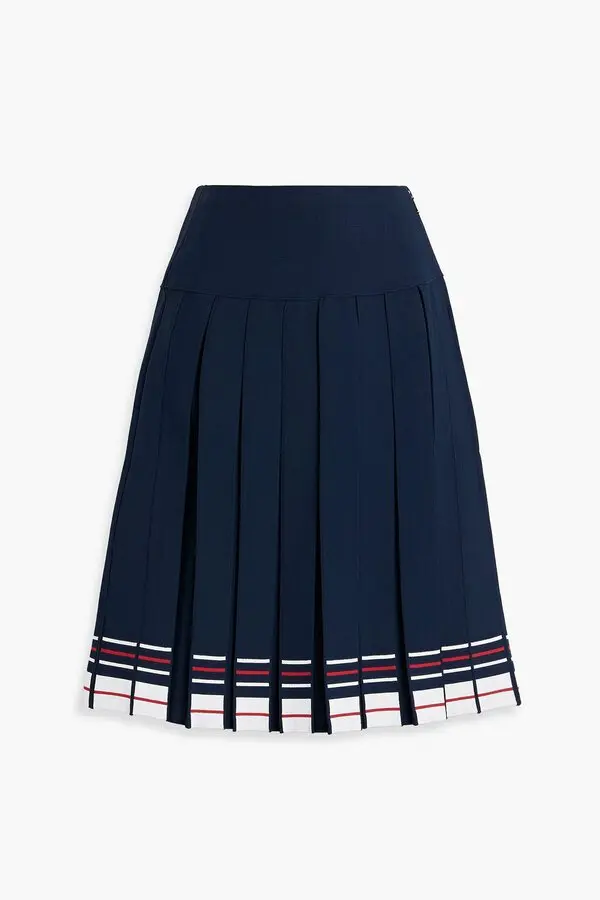 Thom Browne Pleated Striped Stretch-knit Skirt - Midnight Blue