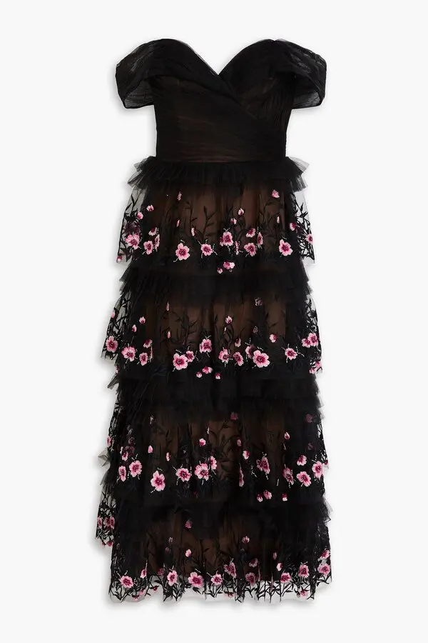 Marchesa Off-the-shoulder Tulle Midi Dress
